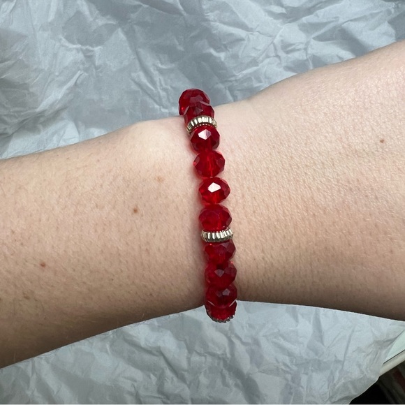 Jewelry | Red Silver Spacer Stretchy Bracelet | Poshmark